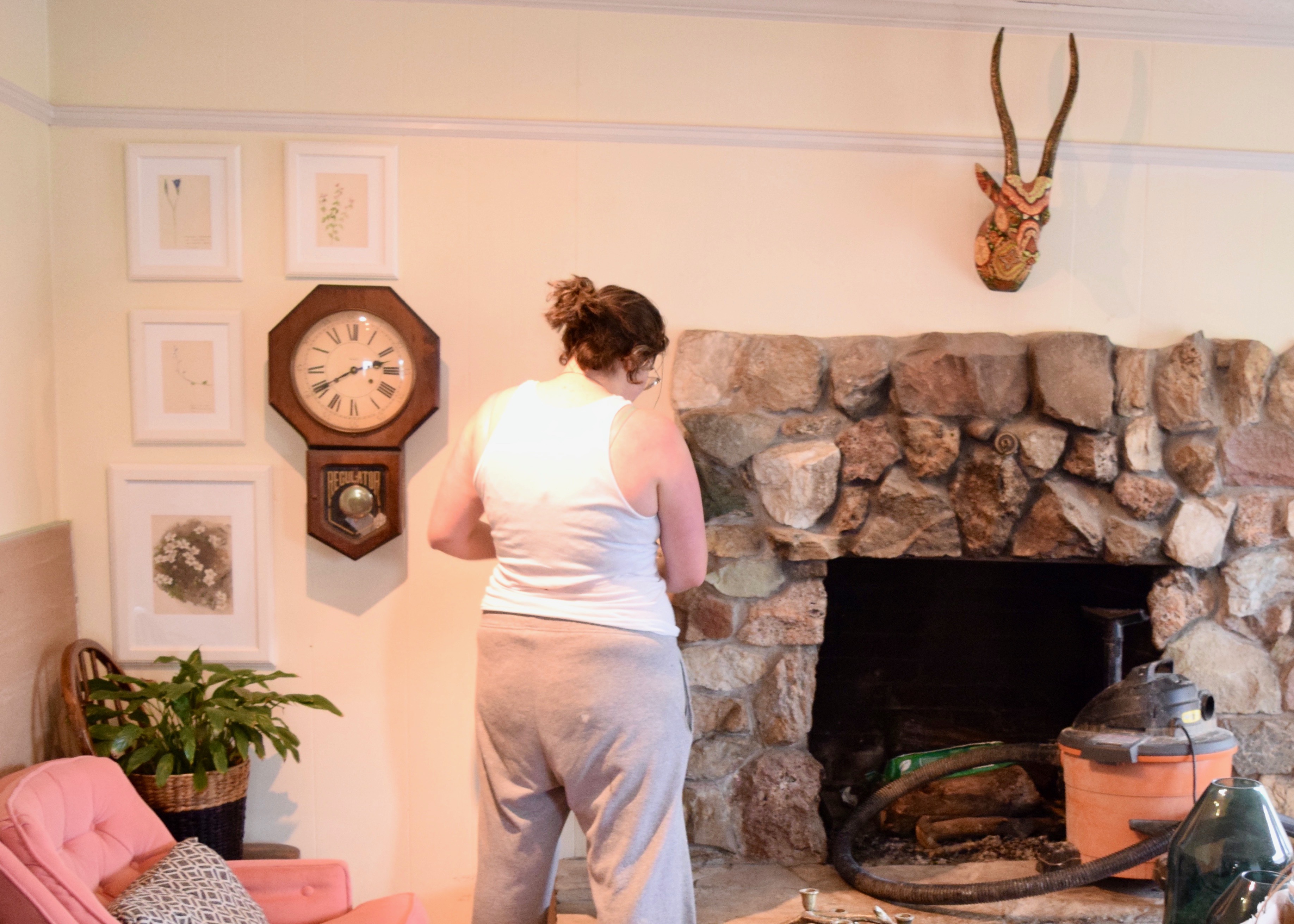 “Whitewashing” A Stone Fireplace with Grey Paint – Land of Laurel